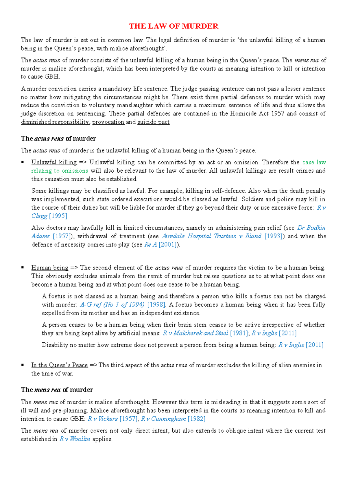 THE LAW OF Murder - Summary law - THE LAW OF MURDER The law of murder ...