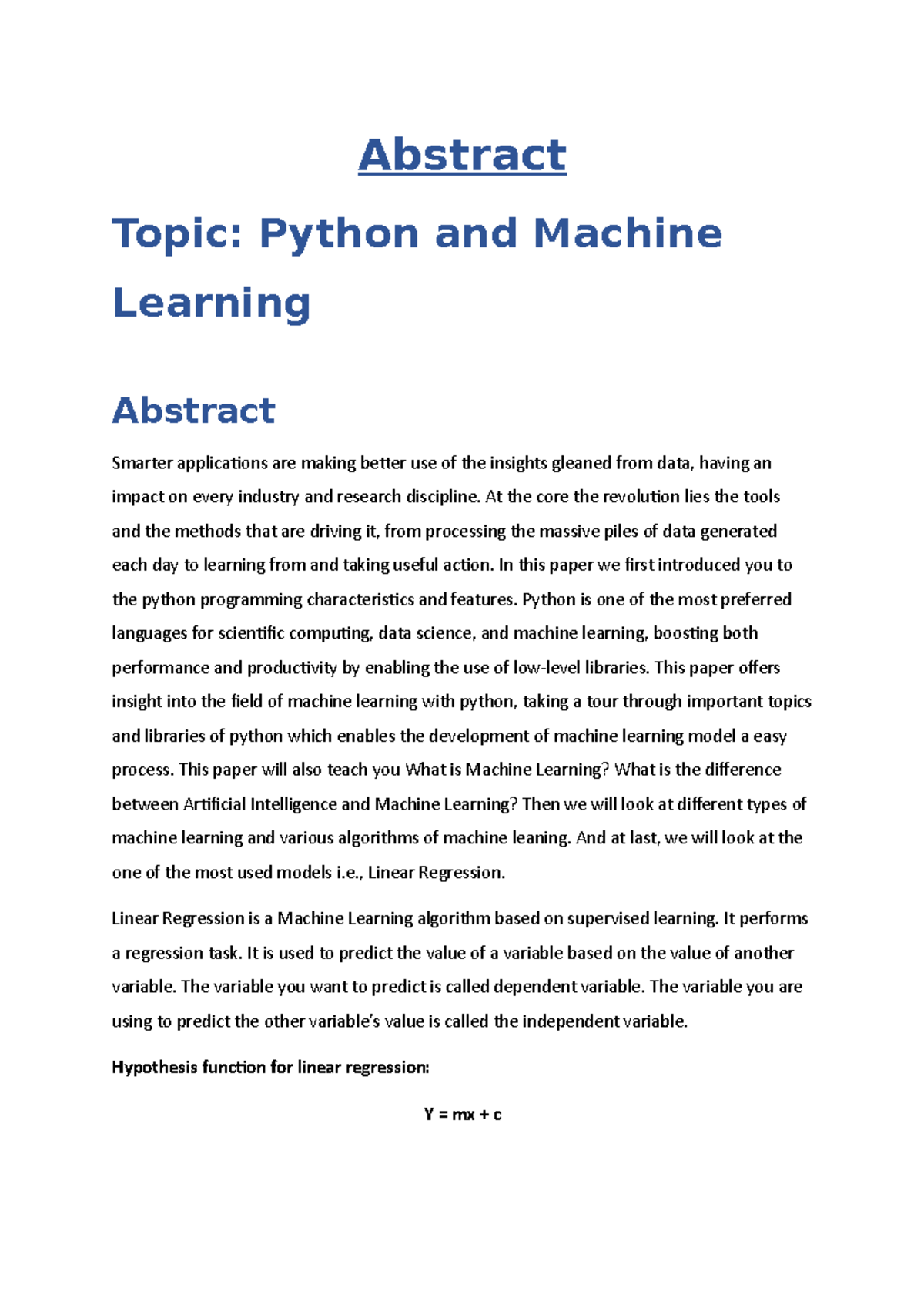 Abstract 31 - Summary On Machine Learning - Abstract Topic: Python and ...