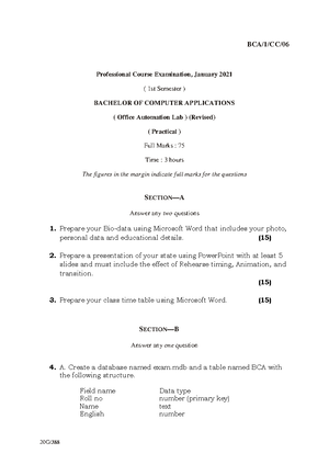 BCSL 063 previous year question papers - Bachelor of computer application - IGNOU - Studocu
