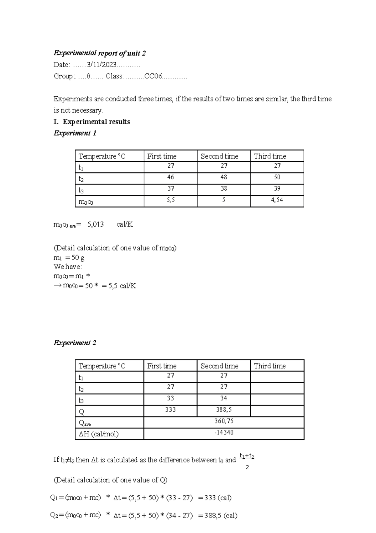 Experimental report 2017 0607 - Experimental report of unit 2 Date ...