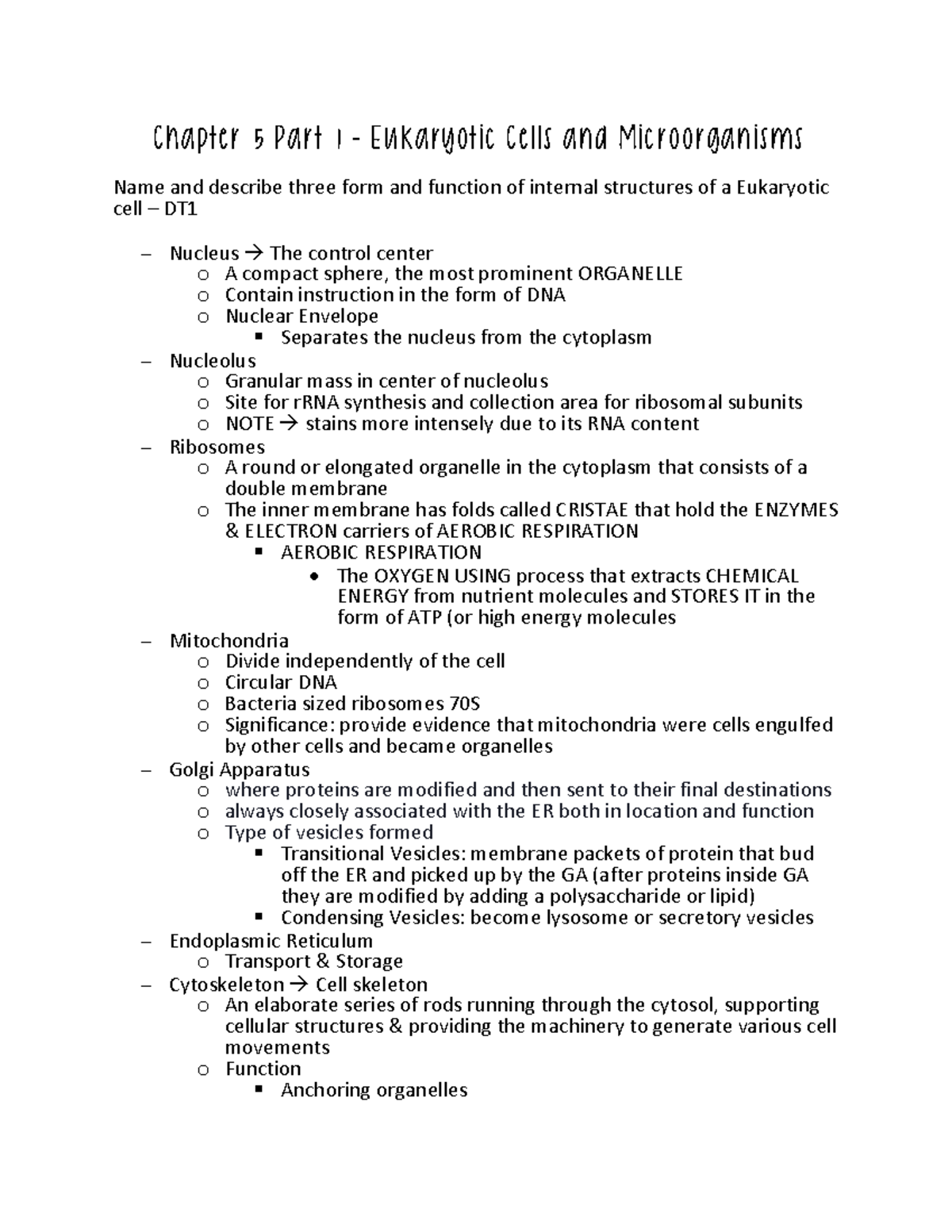 Chapter 5 - GNWA Topic 6 - N/A - Chapter 5 Part 1 - Eukaryotic Cells ...