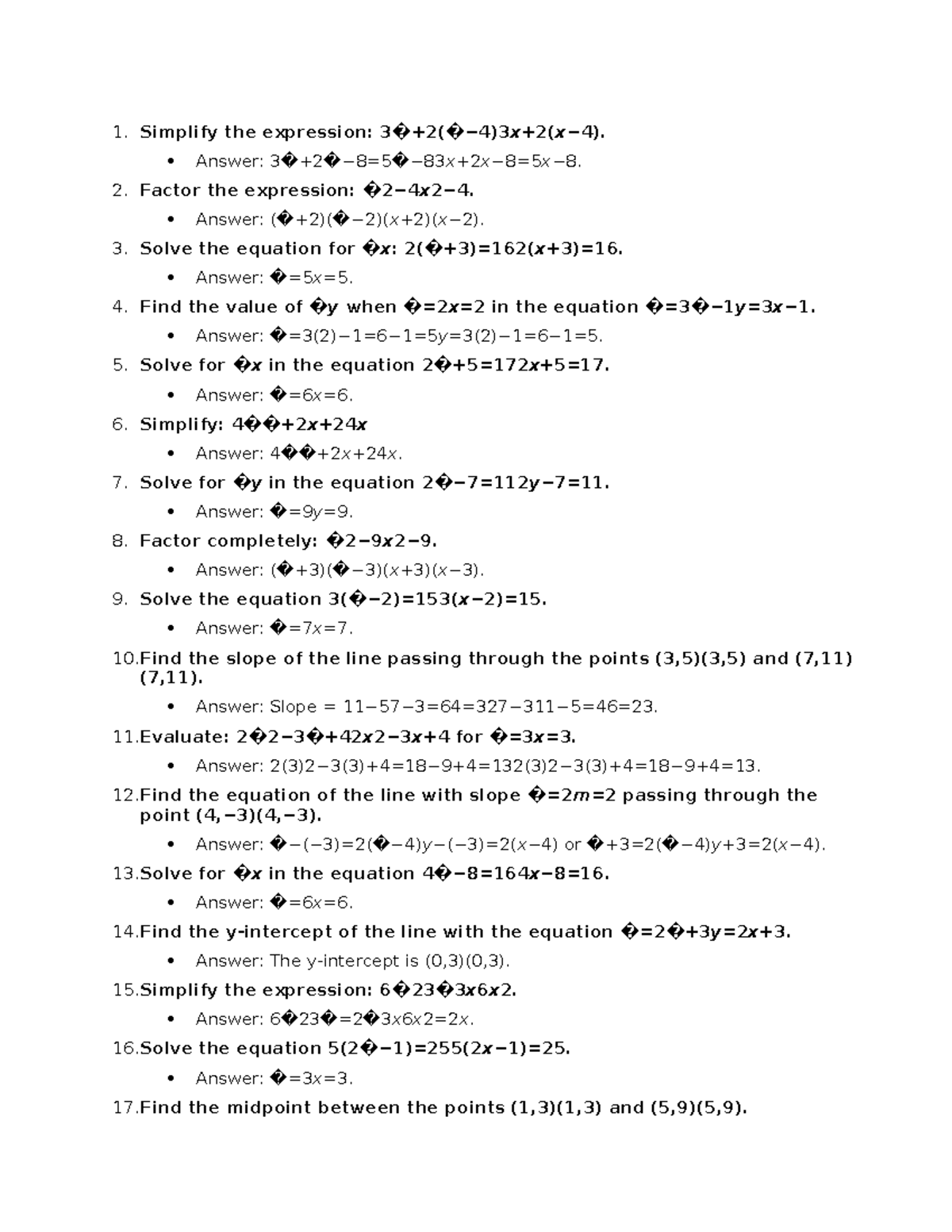 Algebra Study Guide - Simplify the expression: 3 +2( −4)3x+2(x−4 ...