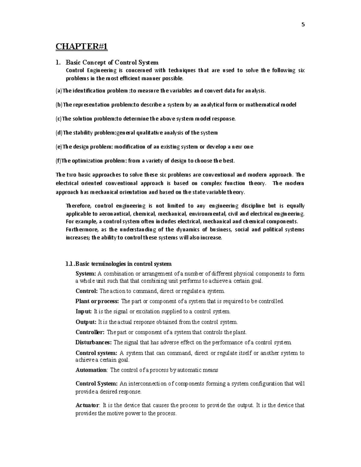 Unit 1 - Well explained - CHAPTER# 1. Basic Concept of Control System ...