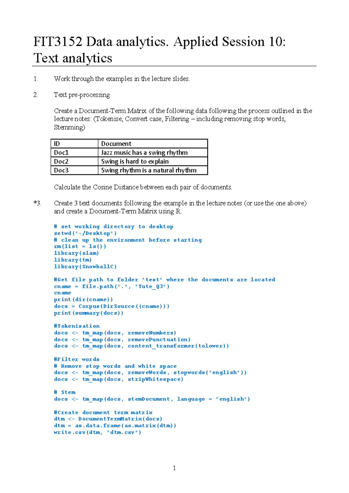 FIT3152 Applied Session 10 - Solutions - FIT3152 Data analytics. Applied Session 10 : Text ...