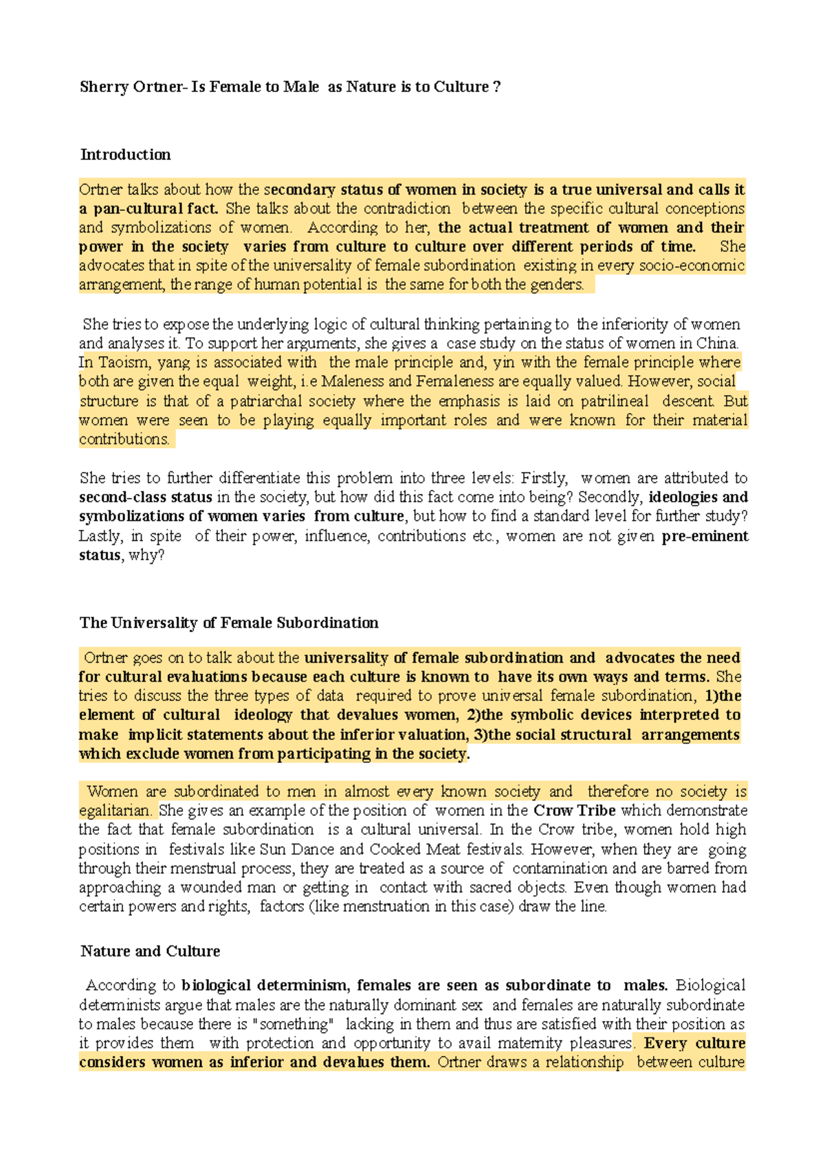 Sherry Ortner - She talks about the contradiction between the specific ...