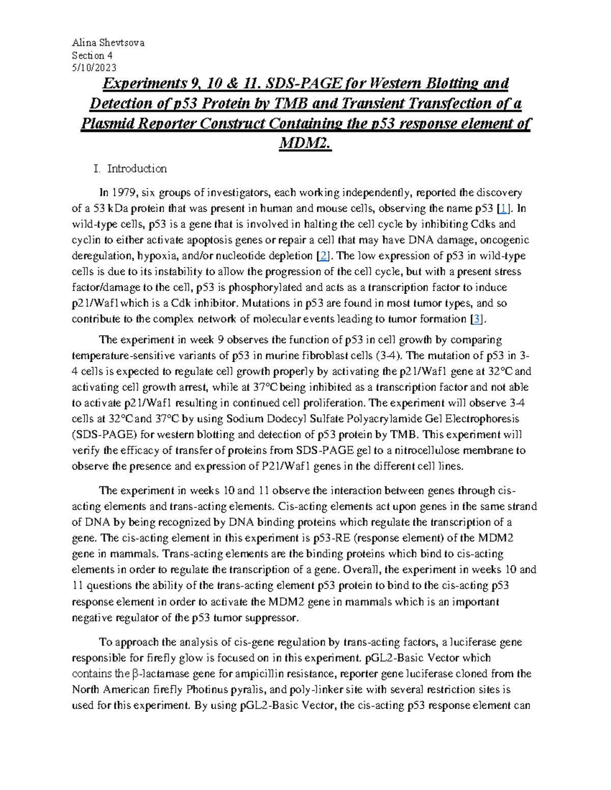 Lab report 6 - Experiments 9, 10 - 11. SDS-PAGE for Western Blotting ...