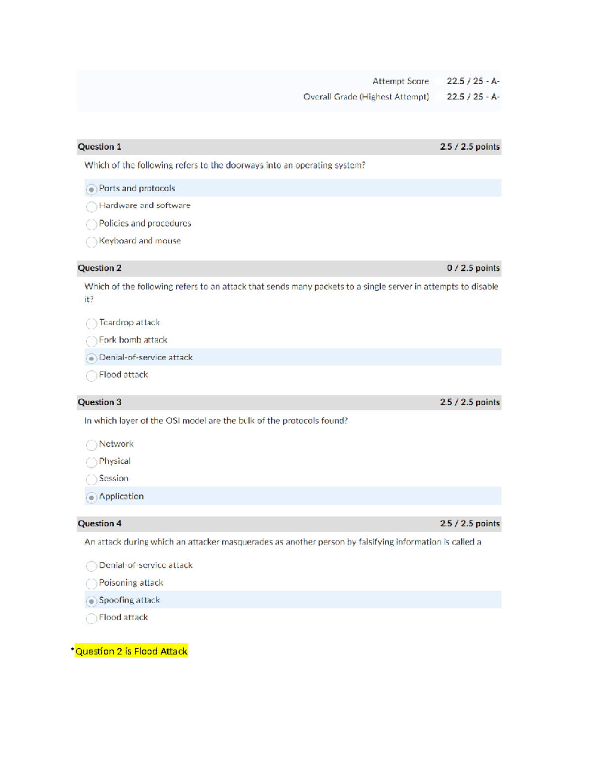 CYB-230 3-1 Reading Quiz - CYB230 - *Question 2 is Flood Attack - Studocu