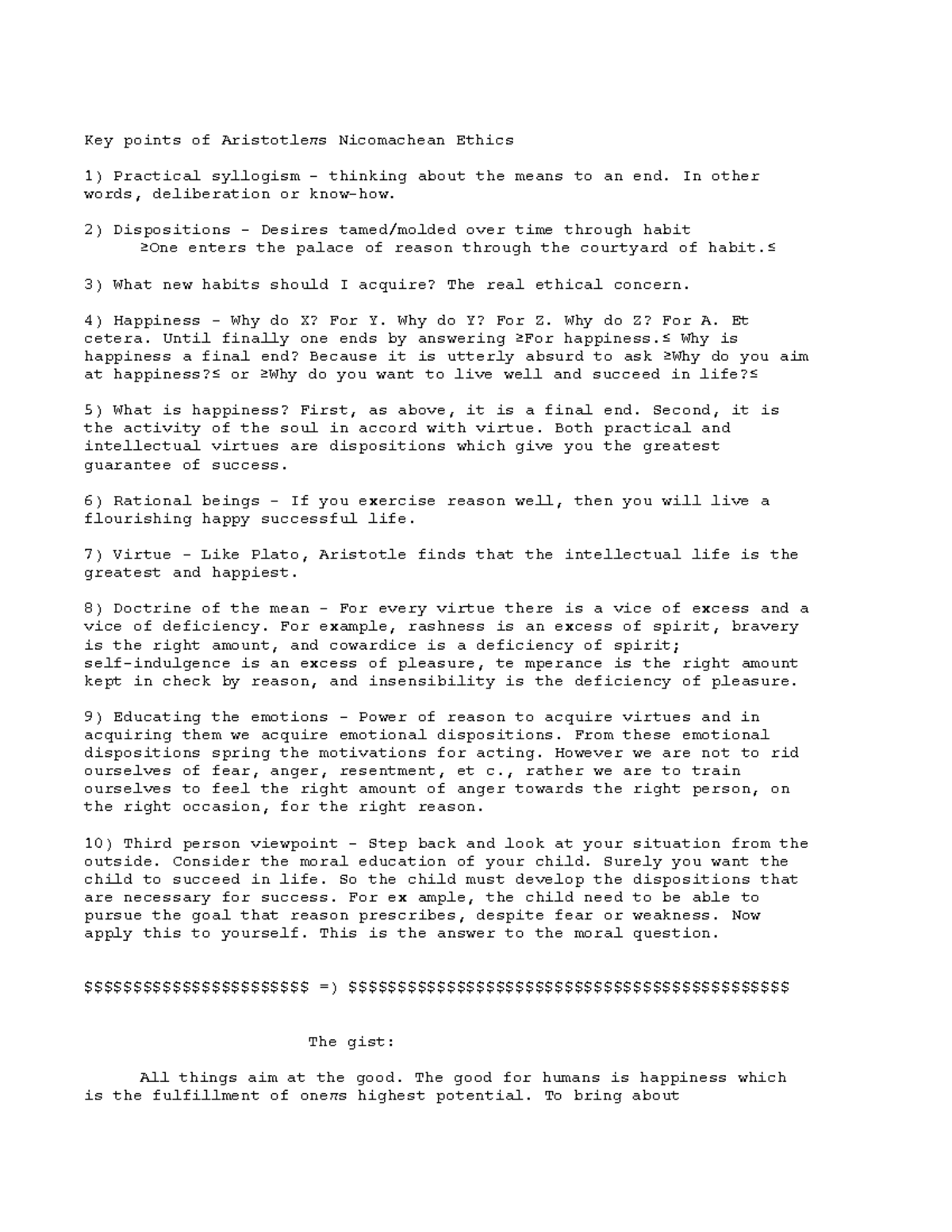 Aristotle-ethics-summary - Key points of AristotleÃs Nicomachean Ethics ...