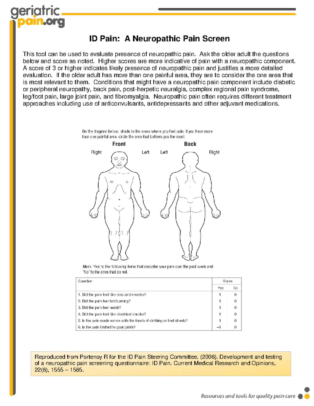 2 neuropathic pain screen - ID Pain: A Neuropathic Pain Screen This ...