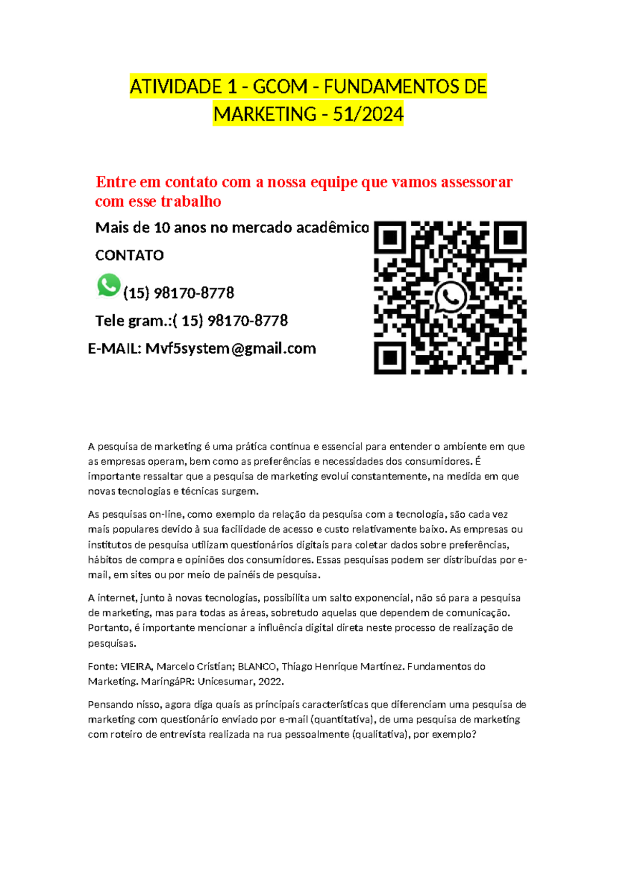 Atividade 1 - GCOM - Fundamentos DE Marketing - 512024 - ATIVIDADE 1 ...