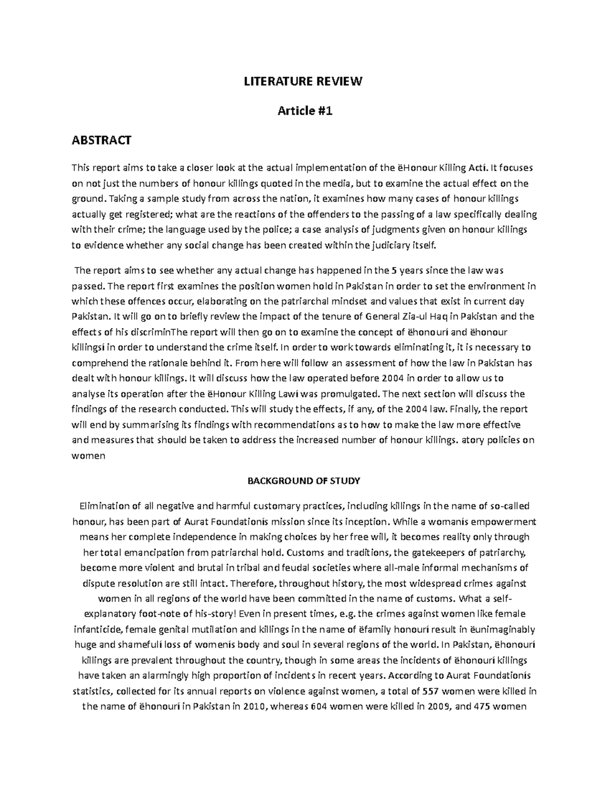 Literature Review - LITERATURE REVIEW Article ABSTRACT This report aims ...