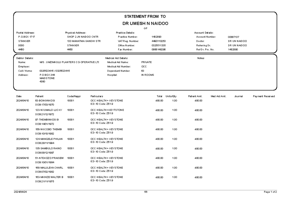 practicals 1501 - Postal Address: 0325511335 0866148296 Practice Number ...
