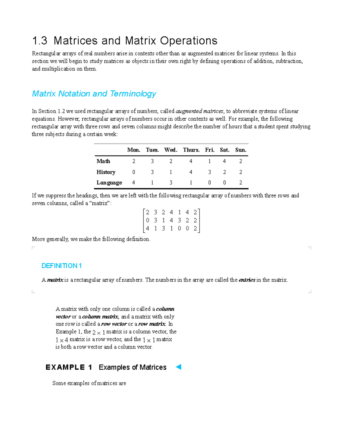 Matrices and Matrix Operations - 1 Matrices and Matrix Operations Rectangular arrays of real ...
