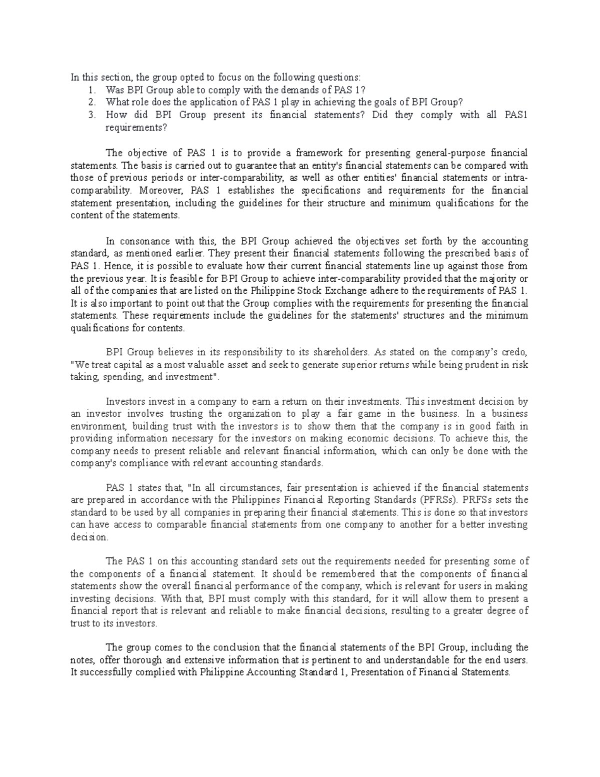 ACT113 Assignment - BPI - In this section, the group opted to focus on ...