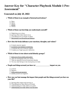 Answer Key - Character Playbook Module 5 Pre-Assessment - Answer Key ...