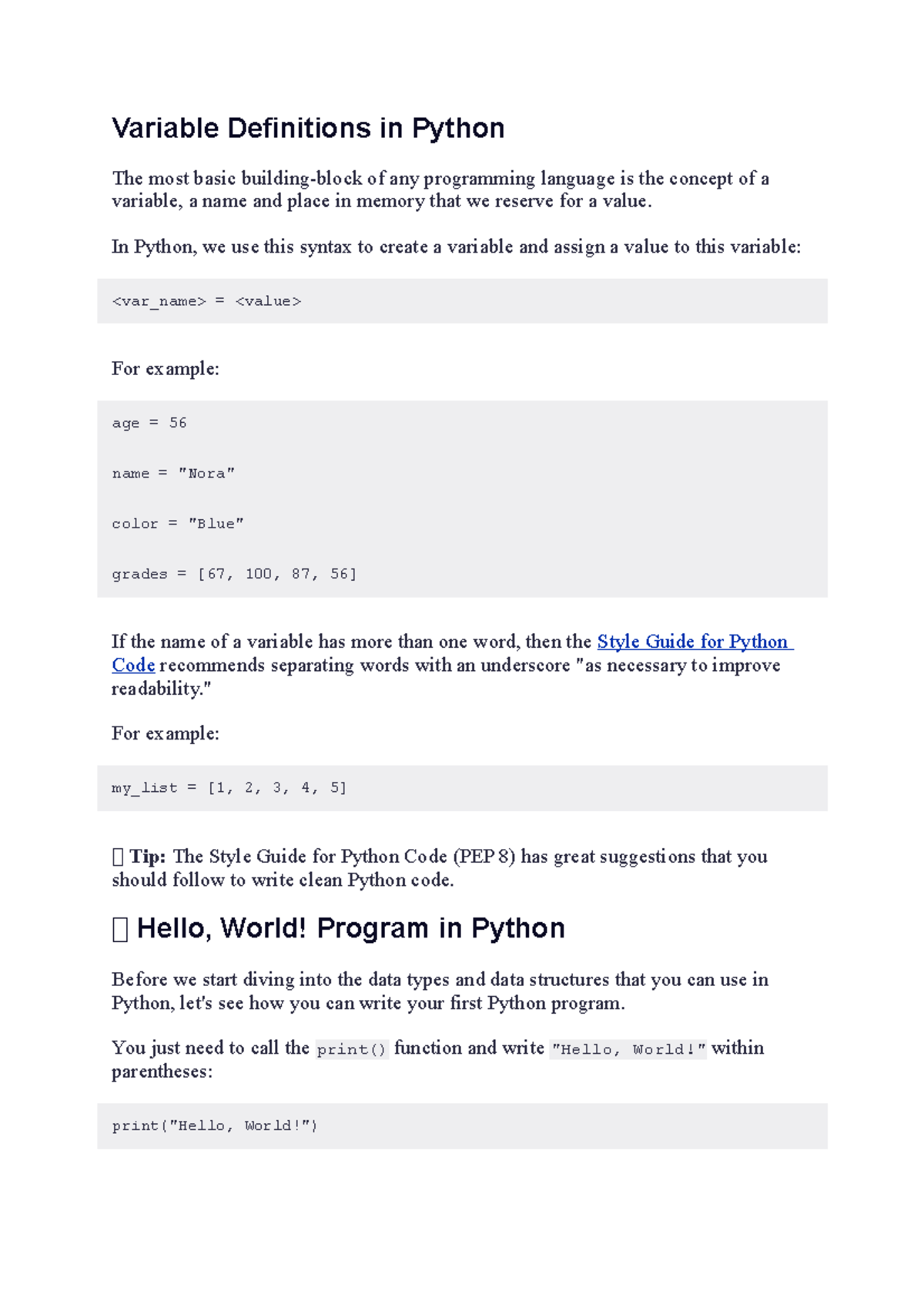 Basic Introduction To Python Programming Variable Definitions In