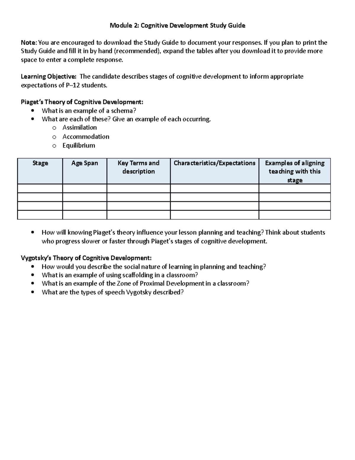 D094 d307 m2 study guide - Module 2: Cognitive Development Study Guide ...