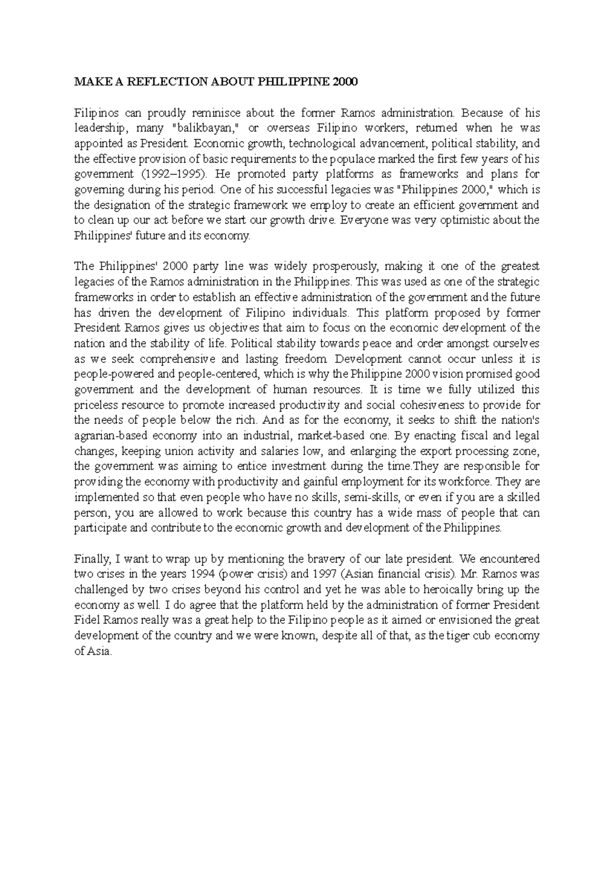 Reflection about Philippines 2000 - MAKE A REFLECTION ABOUT PHILIPPINE ...