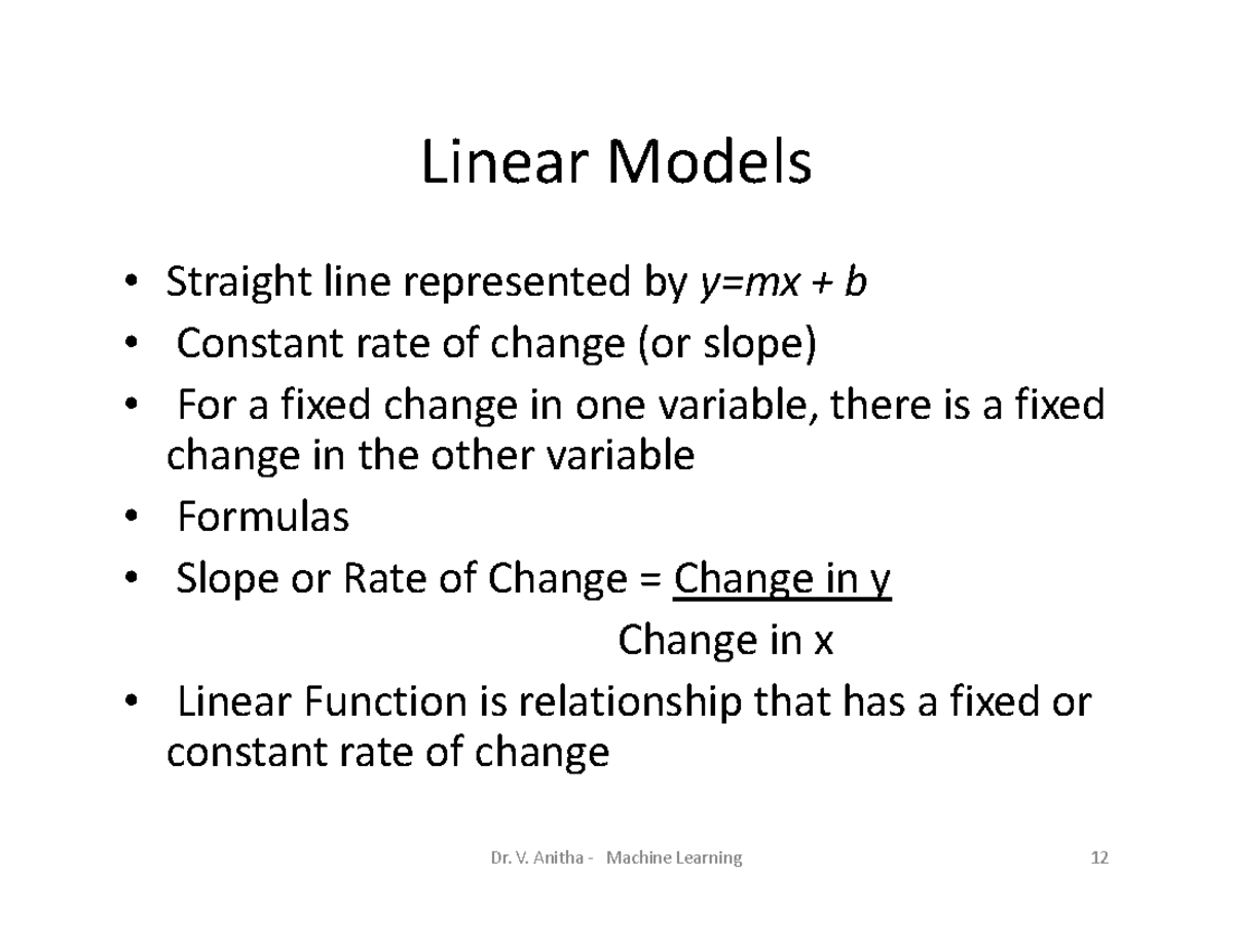 Chapter 2-3-B linear regression models - Linear Models • Straight line ...