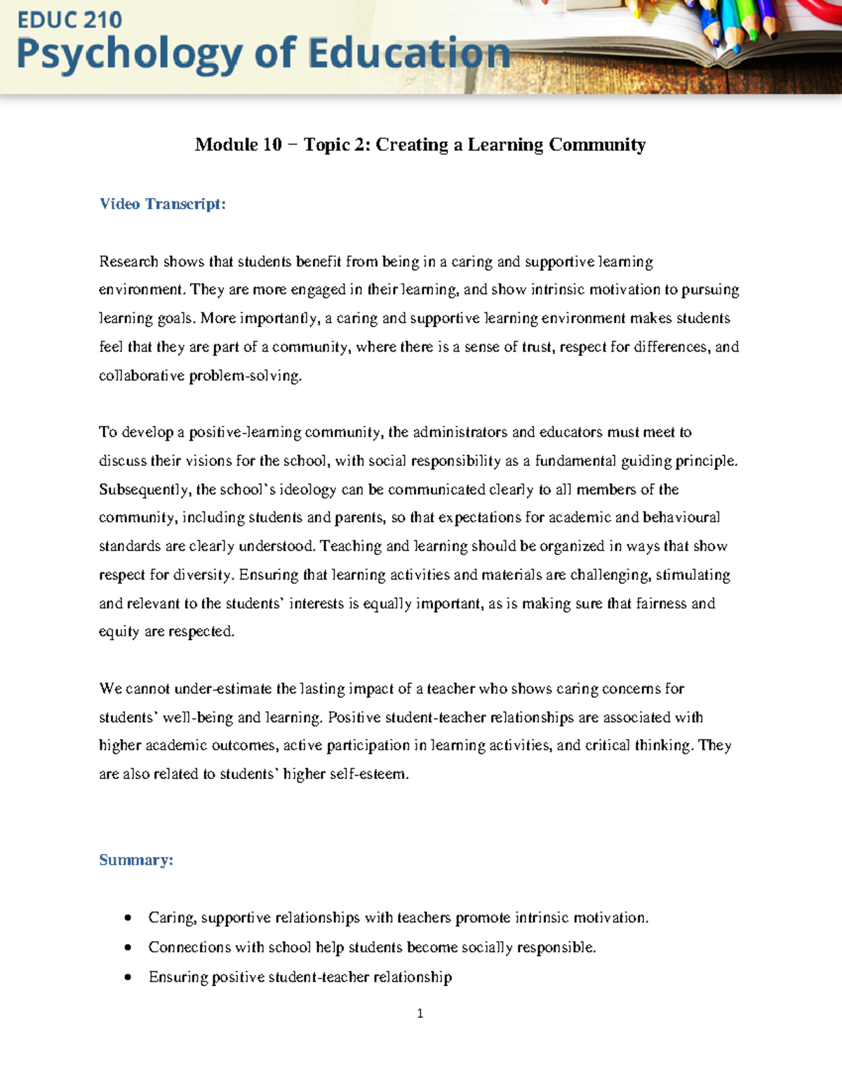 Module 10 - Topic 2 - 4. Creating a Learning Community (video) - 1 ...