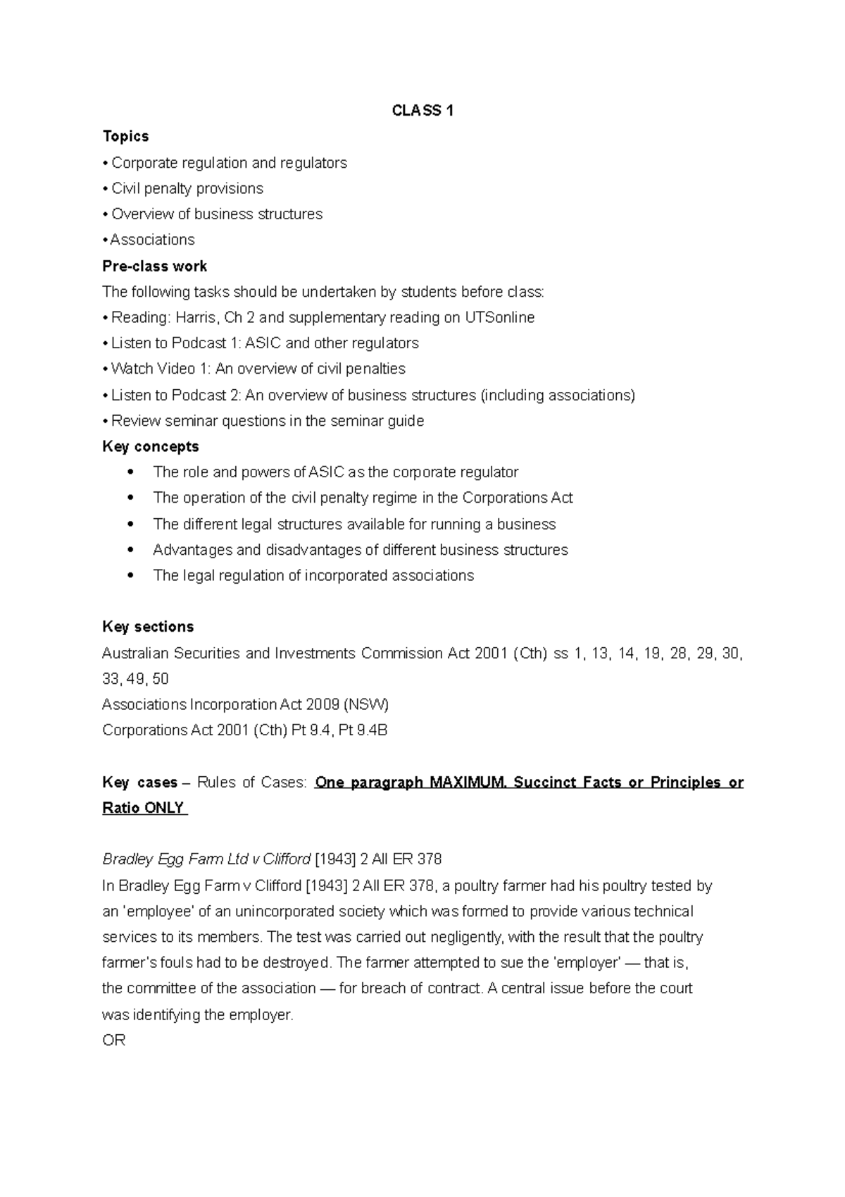 70107 Class 1 Word Documen - CLASS 1 Topics • Corporate regulation and ...