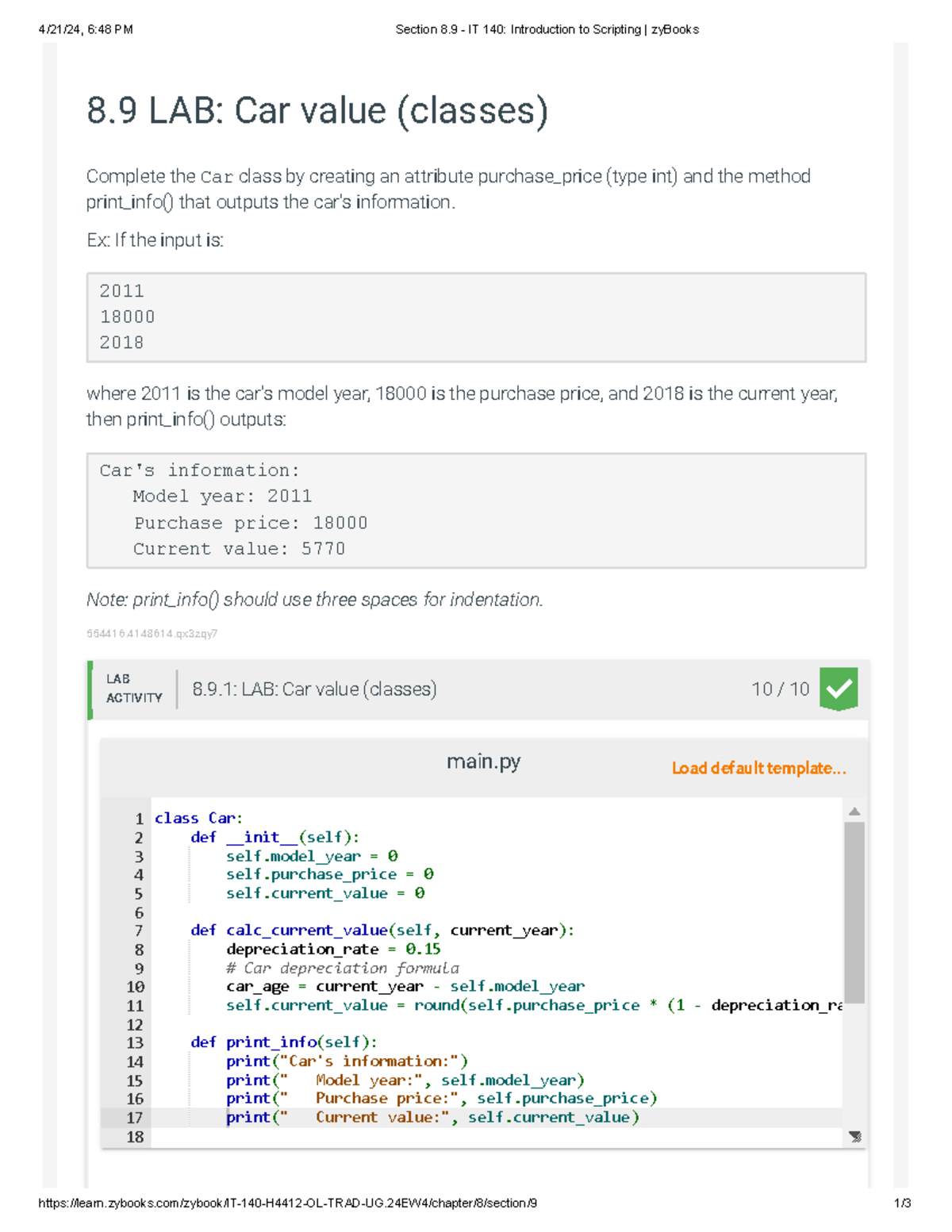 Section 8.9 - IT 140 cars value lab - 4/21/24, 6:48 PM Section 8 - IT 140: Introduction to ...