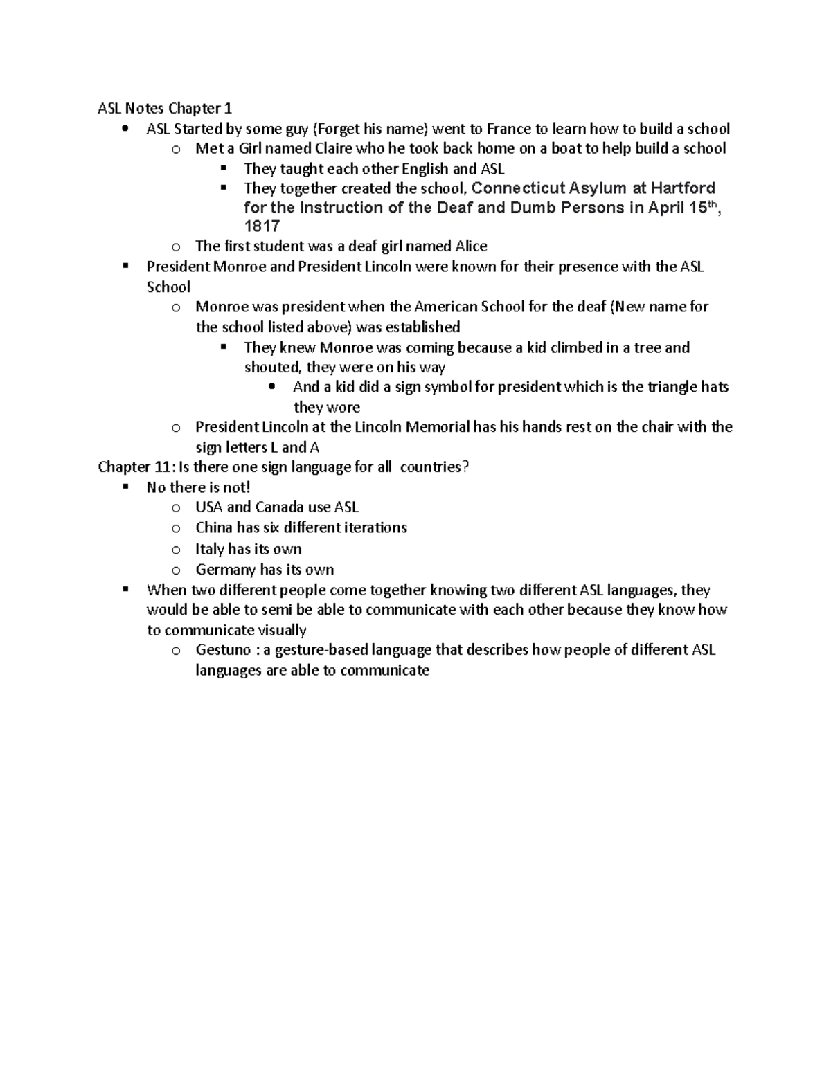Chapter 1+11 Notes - For Hearing People Only Summary - ASL Notes ...