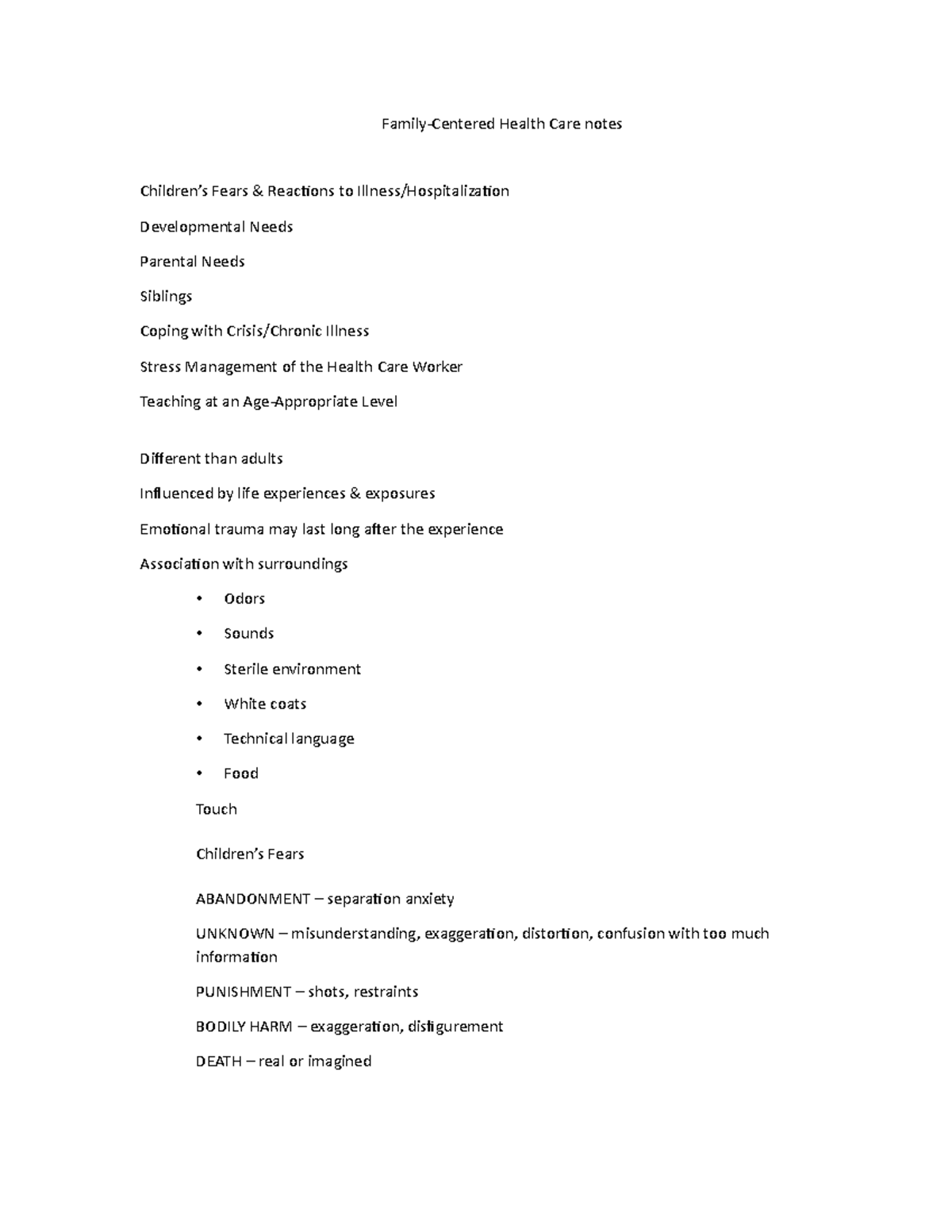 Family health calss notes - Family-Centered Health Care notes Children ...