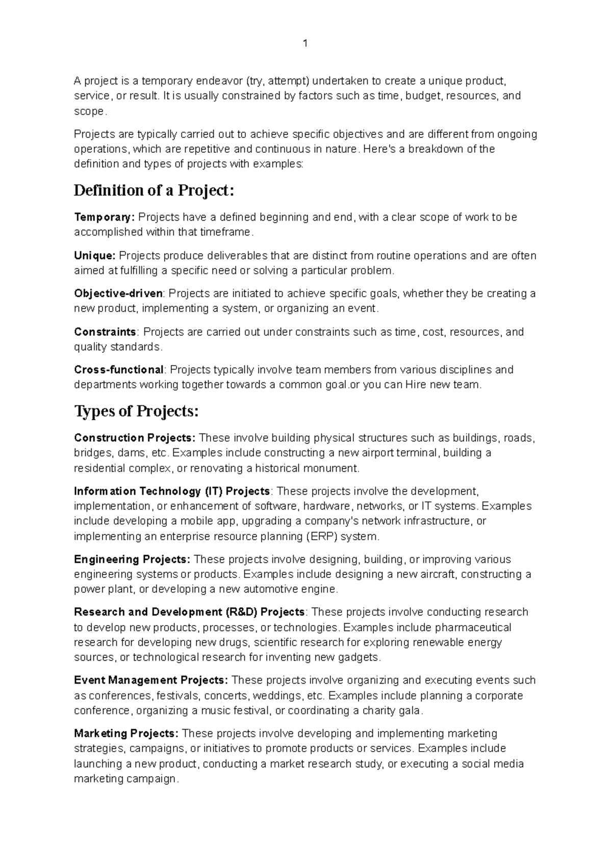 Project Management Chapter no 01 - A project is a temporary endeavor ...