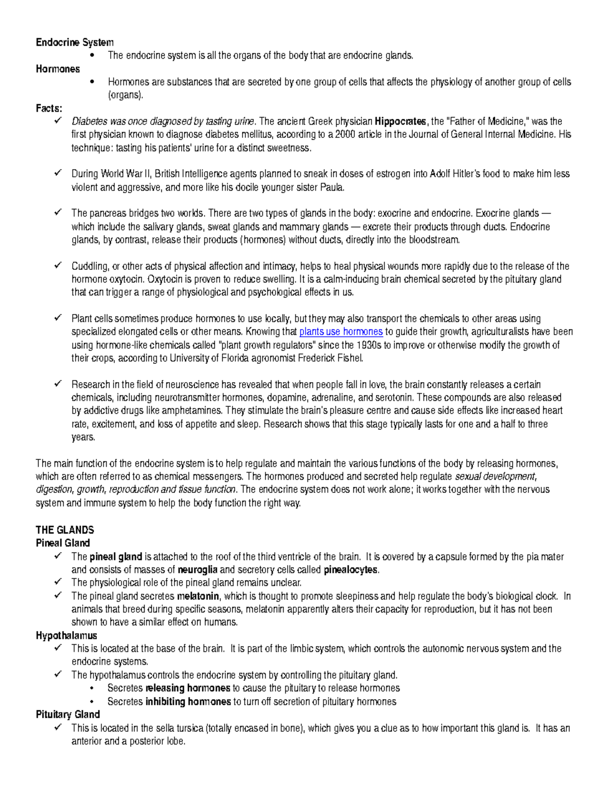 Endocrine System Outline - Endocrine System The endocrine system is all ...
