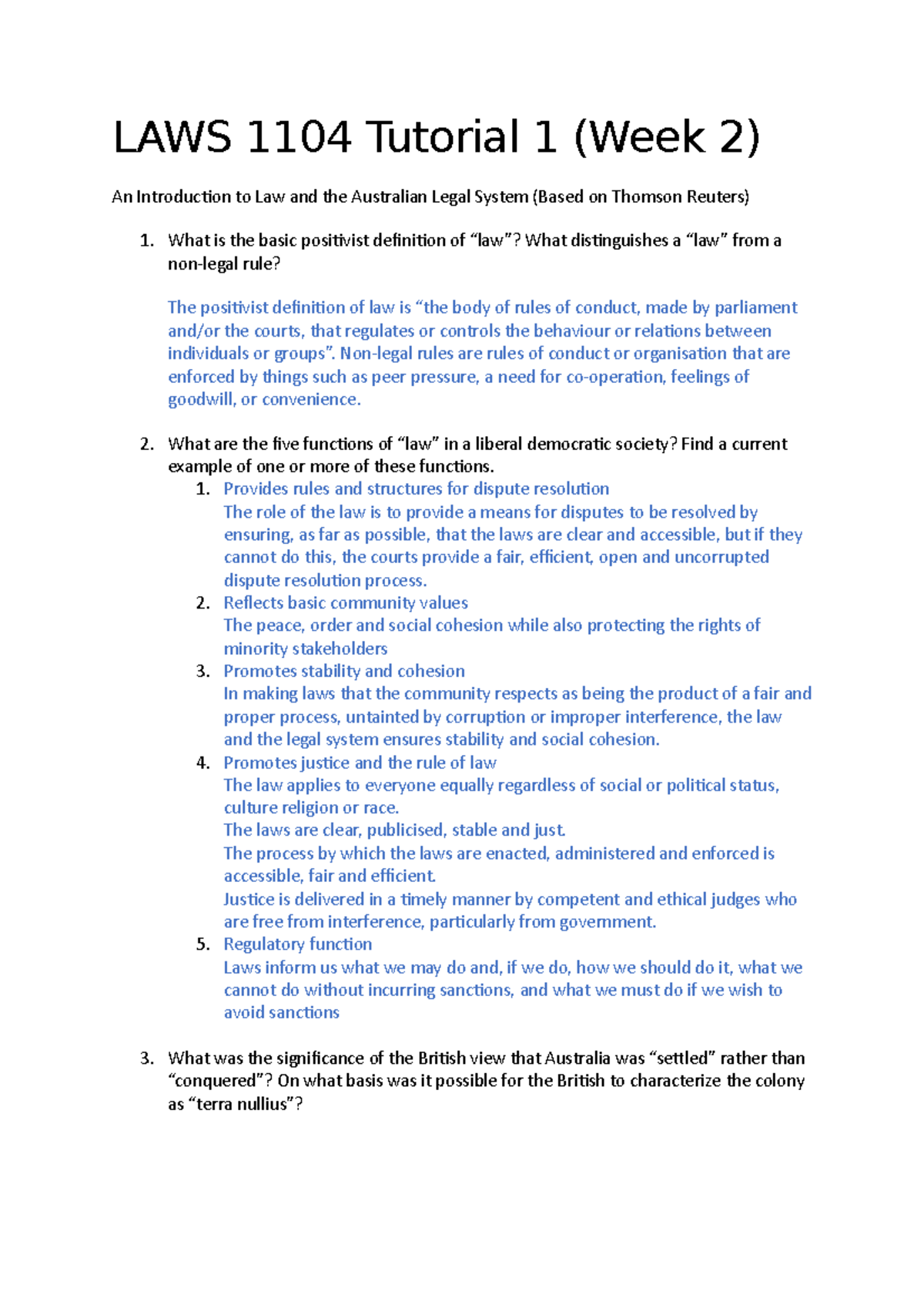 LAWS 1104 Tutorial 1 - LAWS1104 - UWA - Studocu