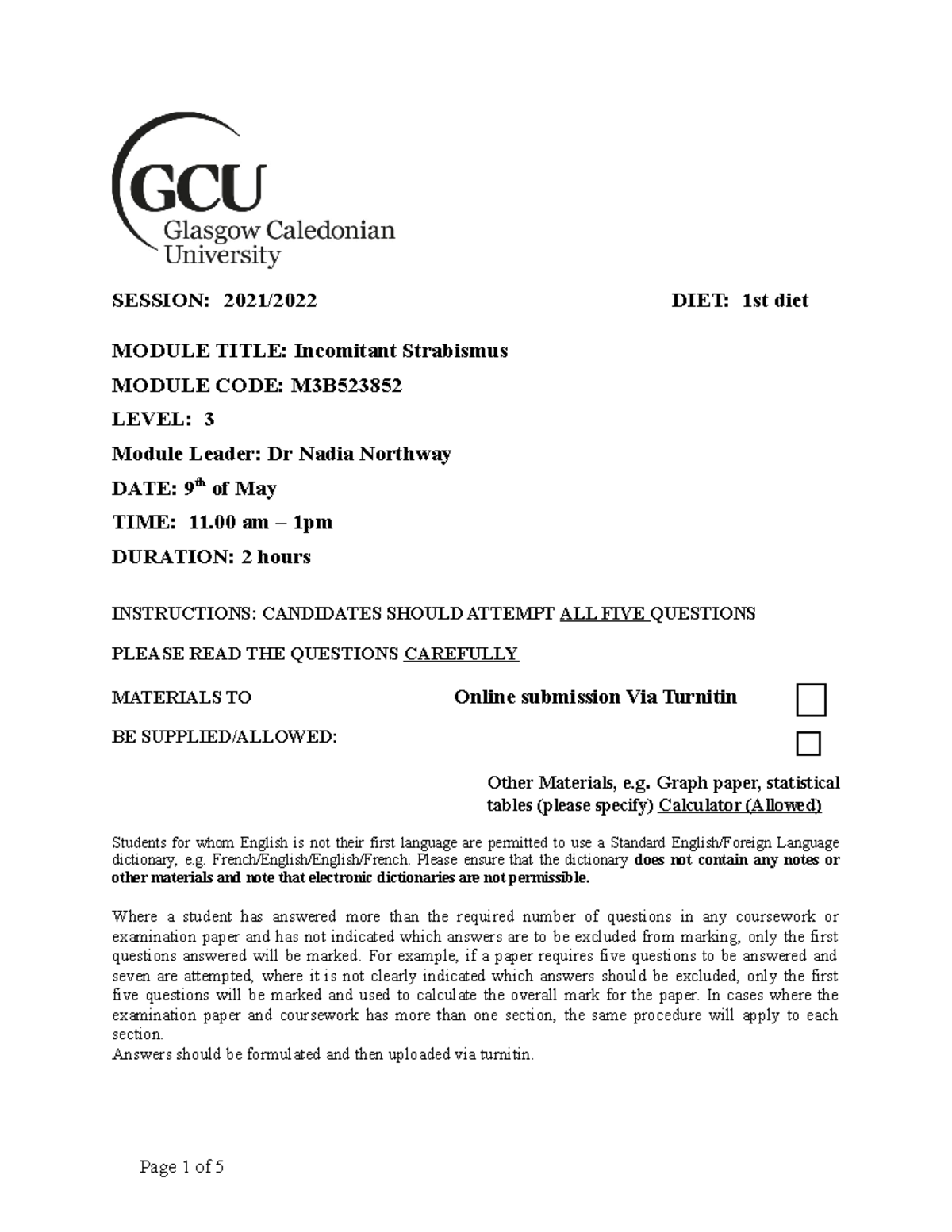 Incomitant Strabismus: Quiz - Studocu