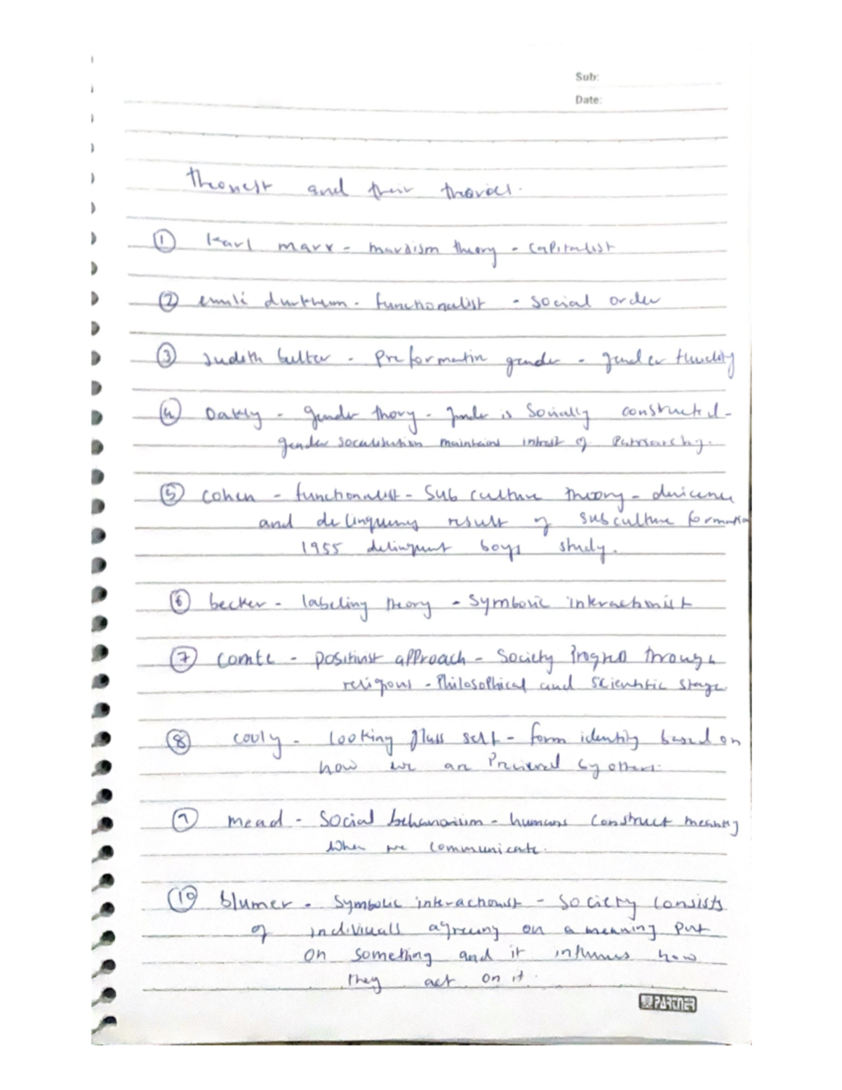 Sociology - Notes handwritten - Sub: Date: thousan and their thords I ...
