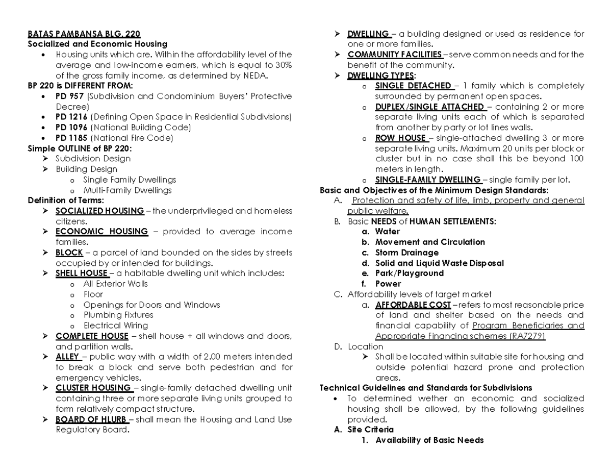 BP-220 - bp 220 - BATAS PAMBANSA BLG. 220 Socialized and Economic ...