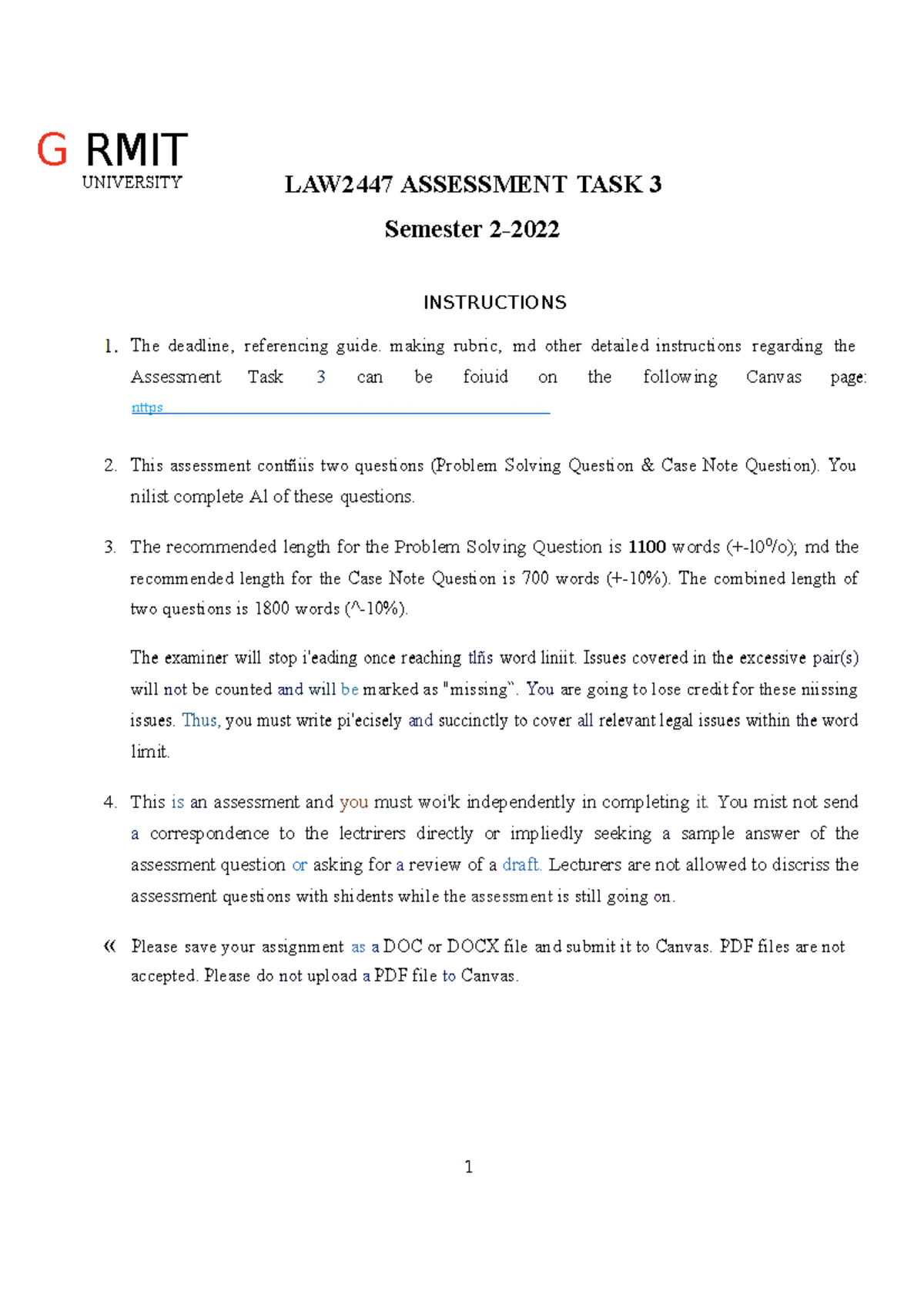 LAW2447 Assessment Task 3 Questions Sem 2-2022-3 - 1 G RMIT UNIVERSITY LAW2447 ASSESSMENT TASK 3 ...
