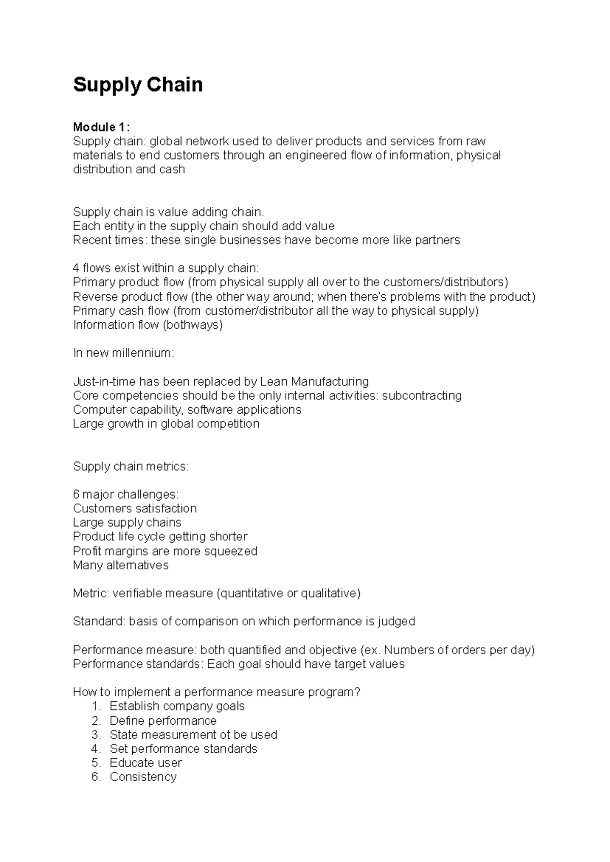 Supply Chain Notes - whole course - Supply Chain Module 1: Supply chain ...