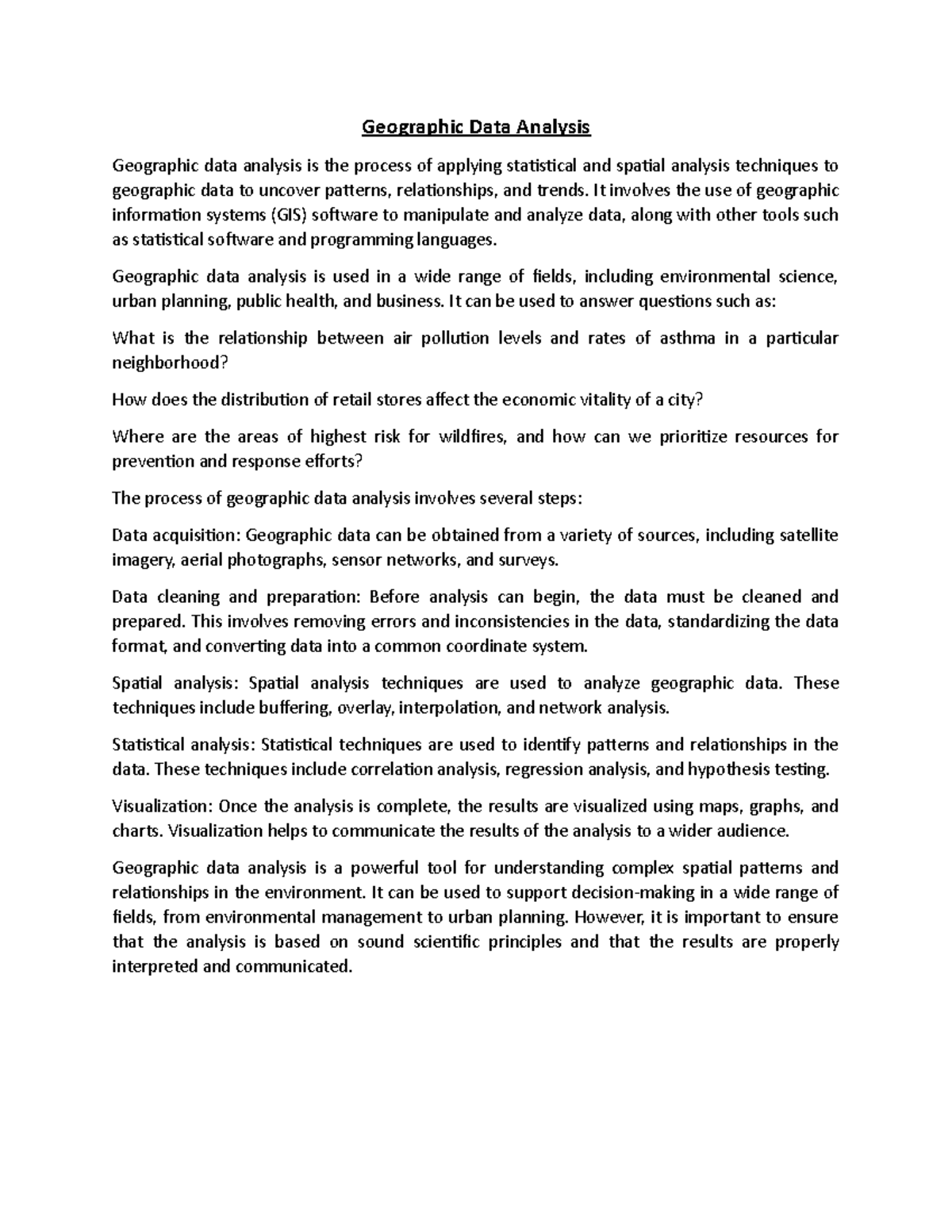 Geographic Data Analysis - Geographic Data Analysis Geographic data ...