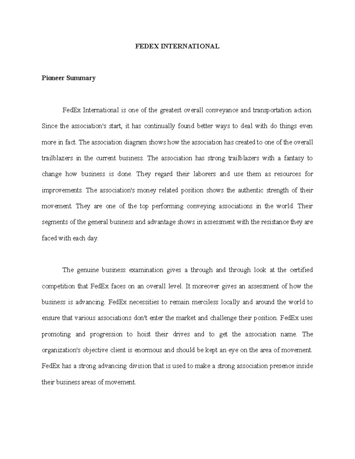 Fedex International - FEDEX INTERNATIONAL Pioneer Summary FedEx ...