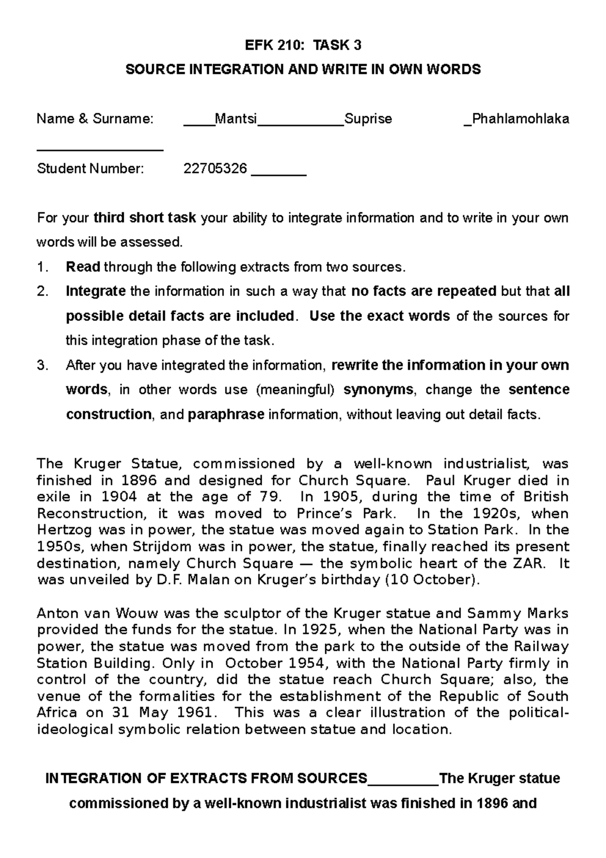 EFK210 CA Task3 2023 - Summary Academic literacy for Humanities - EFK ...