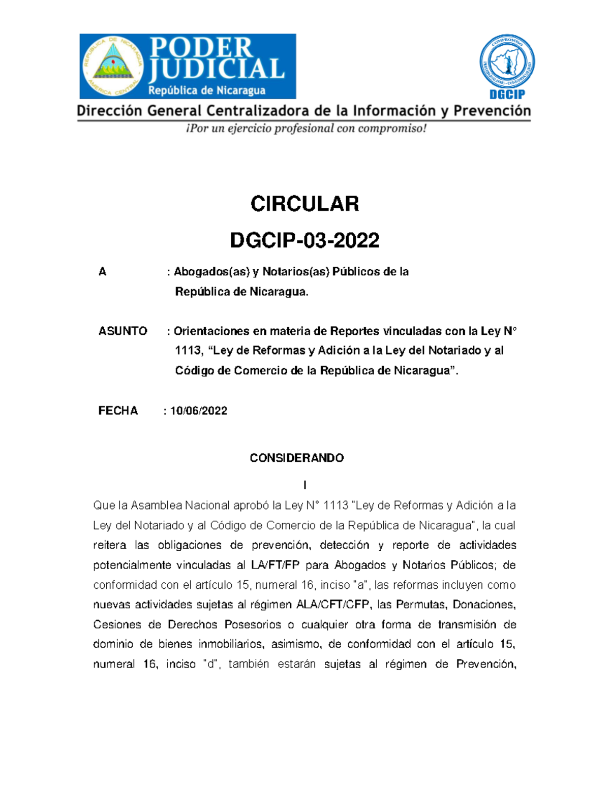 2022 06 10 Circular materia reportes notarial - CIRCULAR DGCIP- 03 ...