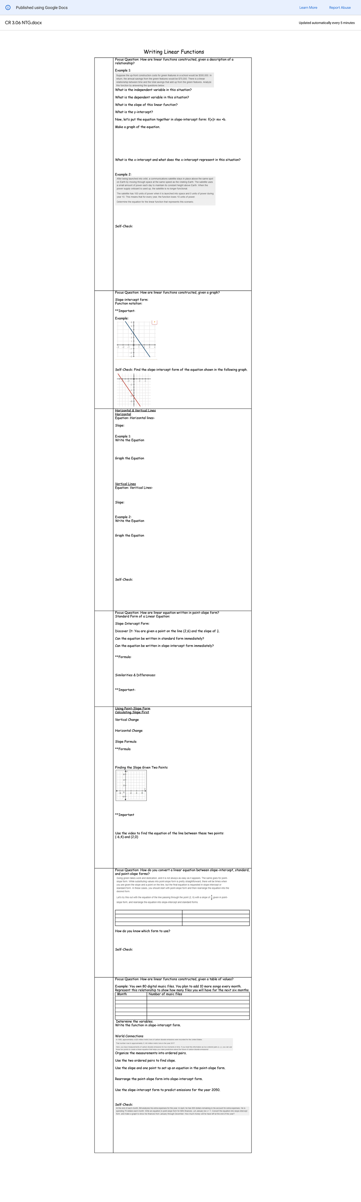 CR 3.06 NTG - class notes - Writing Linear Functions Focus Question ...