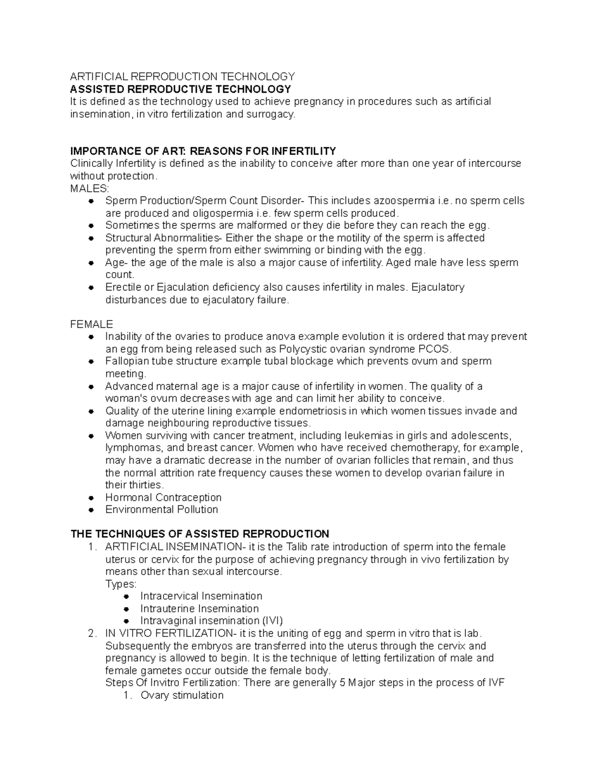 Assisted Reproduction technique - ARTIFICIAL REPRODUCTION TECHNOLOGY ...