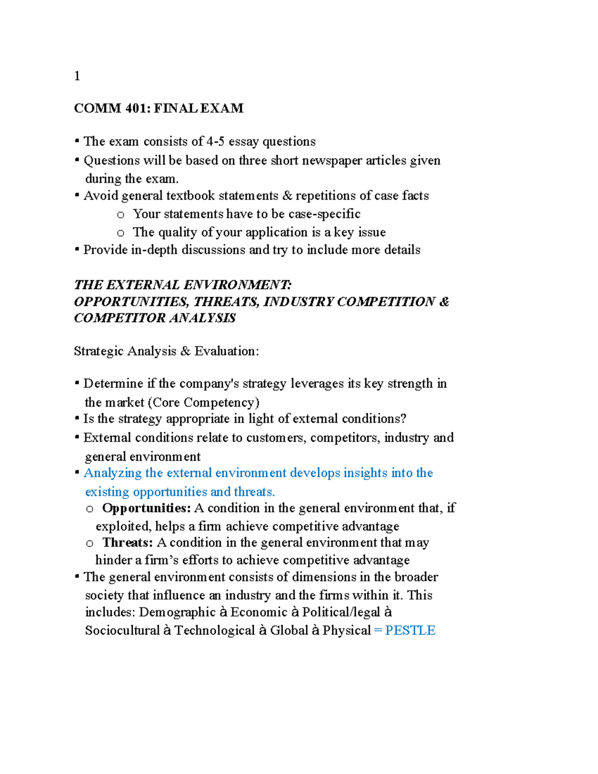 COMM 401 Final Exam cs - 1 COMM 401: FINAL EXAM The exam consists of 4 ...