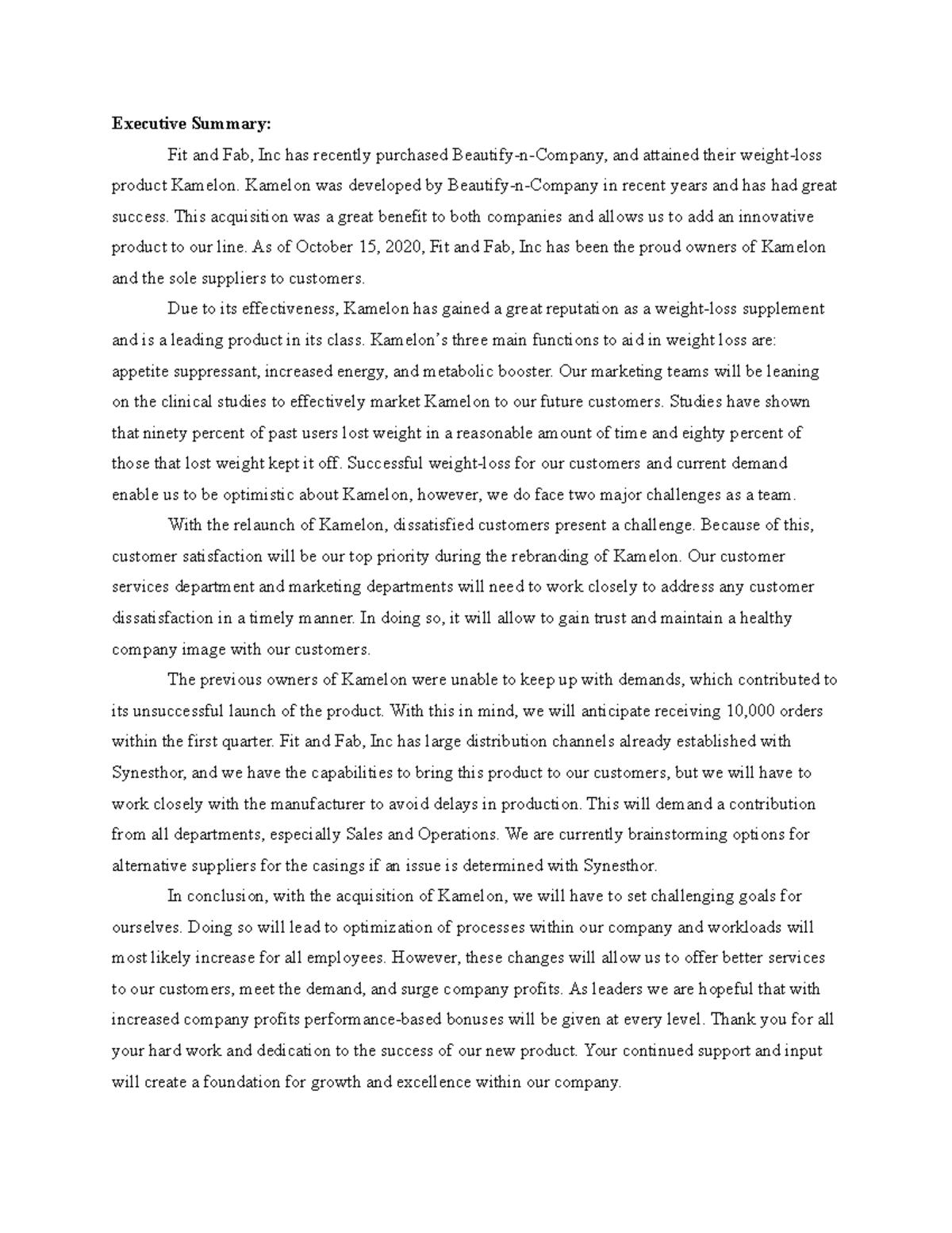 C204 Task2 Executive Summary Molli Boyer - Executive Summary: Fit and ...