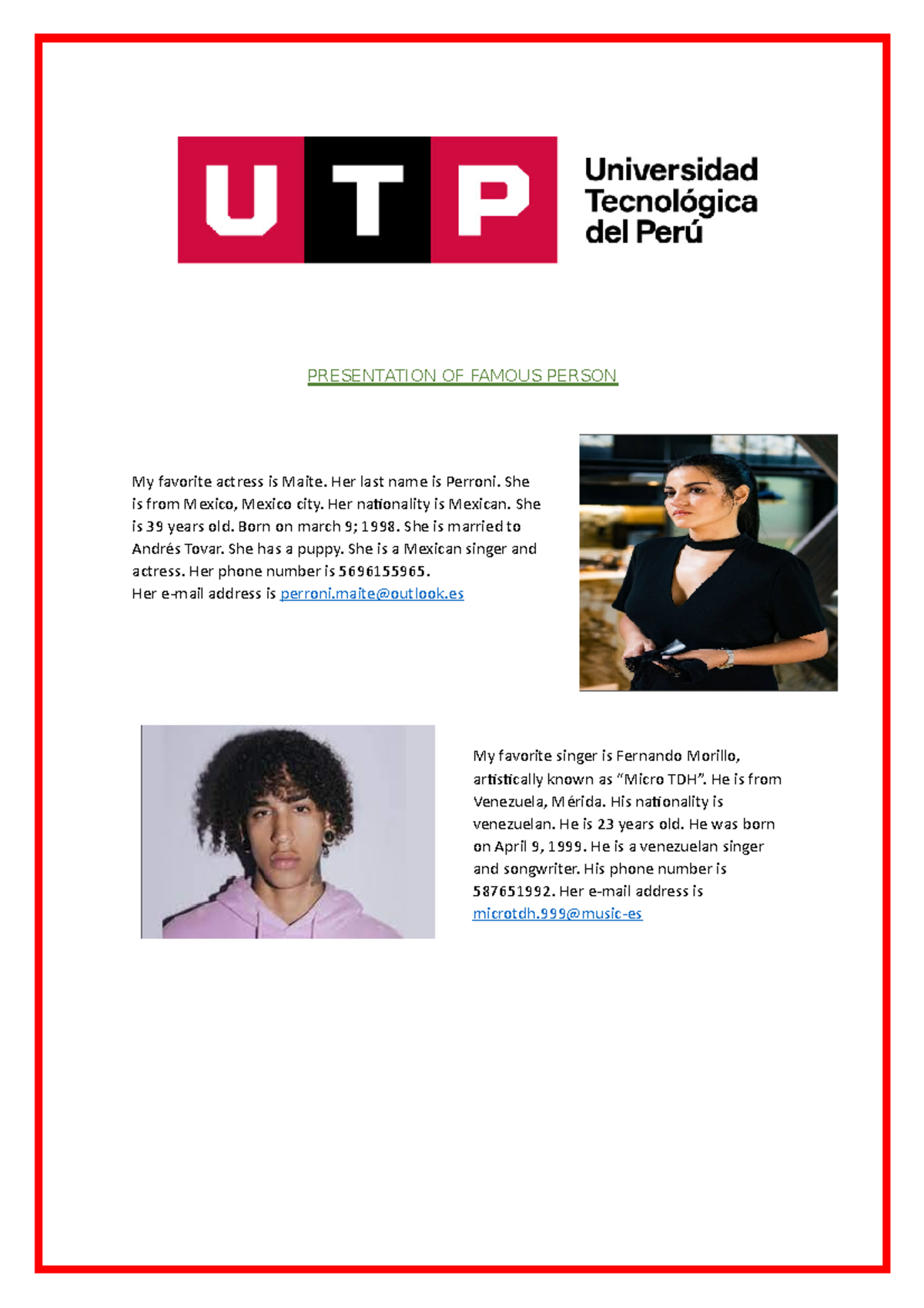 Presentacion DE Personaje Famoso EN Ingles - PRESENTATION OF FAMOUS ...