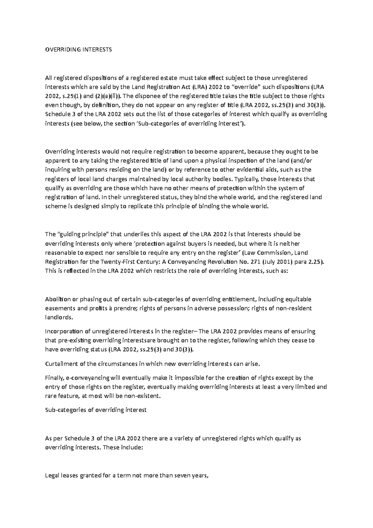 Overriding Interests - OVERRIDING INTERESTS All registered dispositions ...