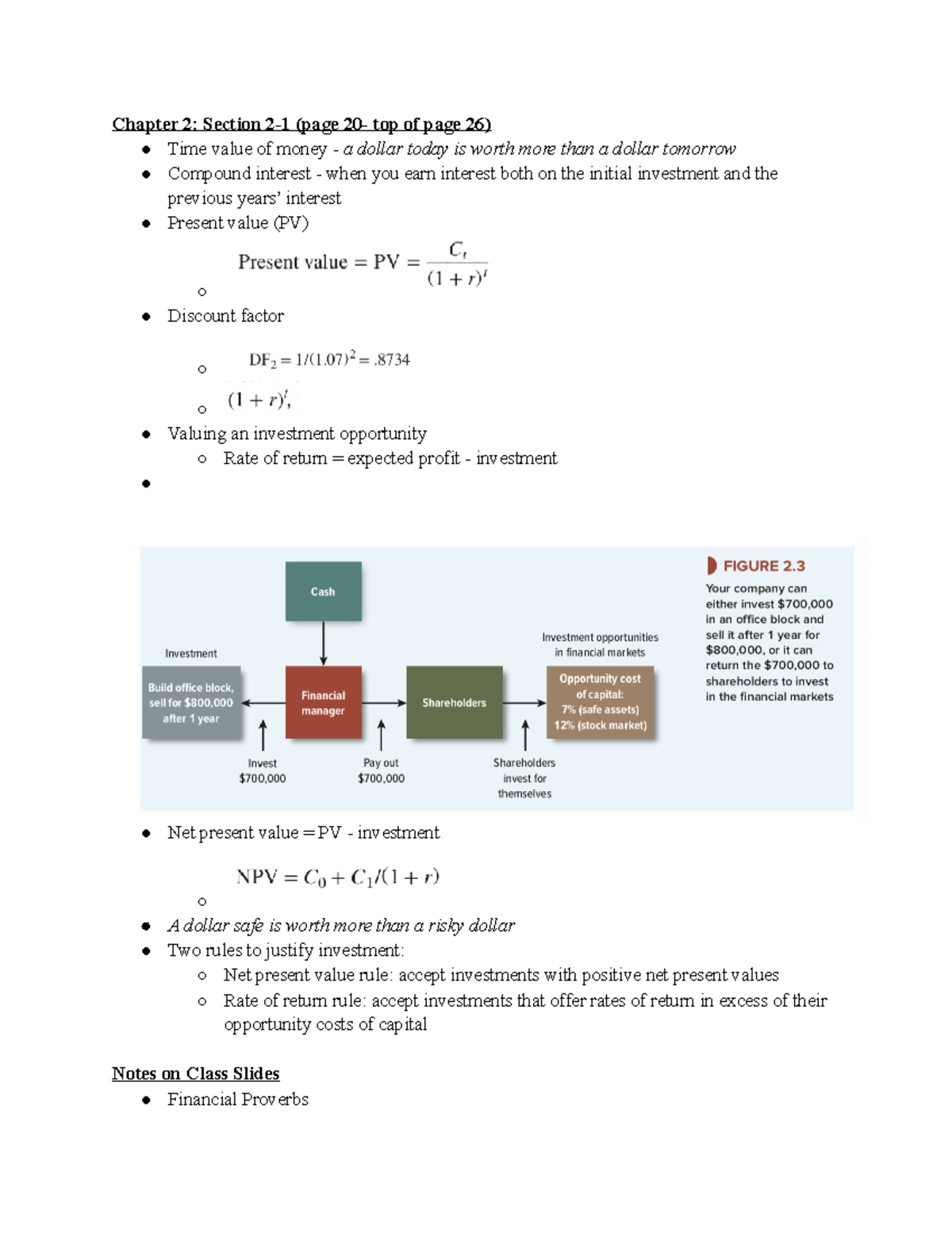 Class 1: Time Value of Money (One Period Cash Flows) - Chapter 2 ...
