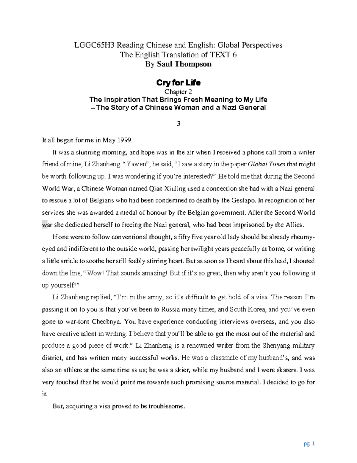 TEXT6- Zhang Yawen-Cry for Life-ENG Tr. by Saul Thompson - LGGC65H3 ...