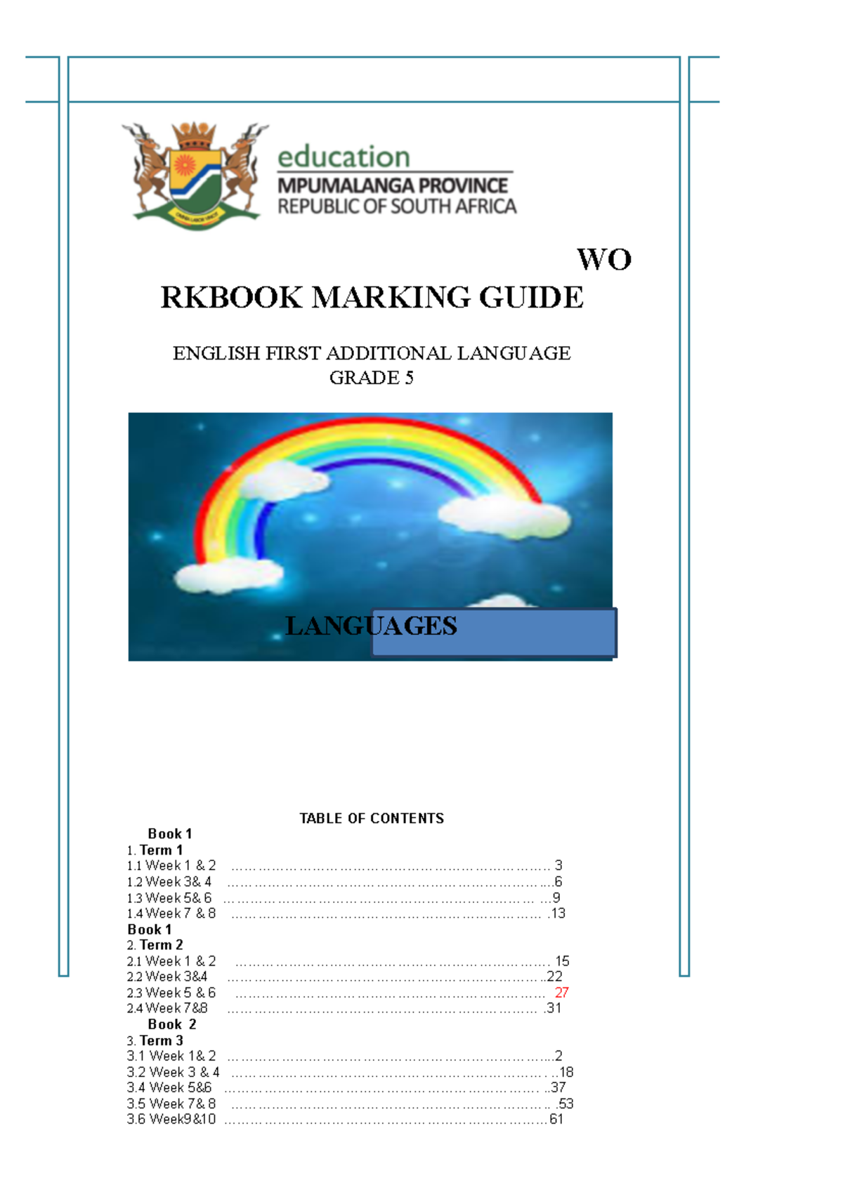 Workbook Marking Guide Gr 5 - WO RKBOOK MARKING GUIDE - GRADE ENGLISH FIRST ADDITIONAL LANGUAGE ...