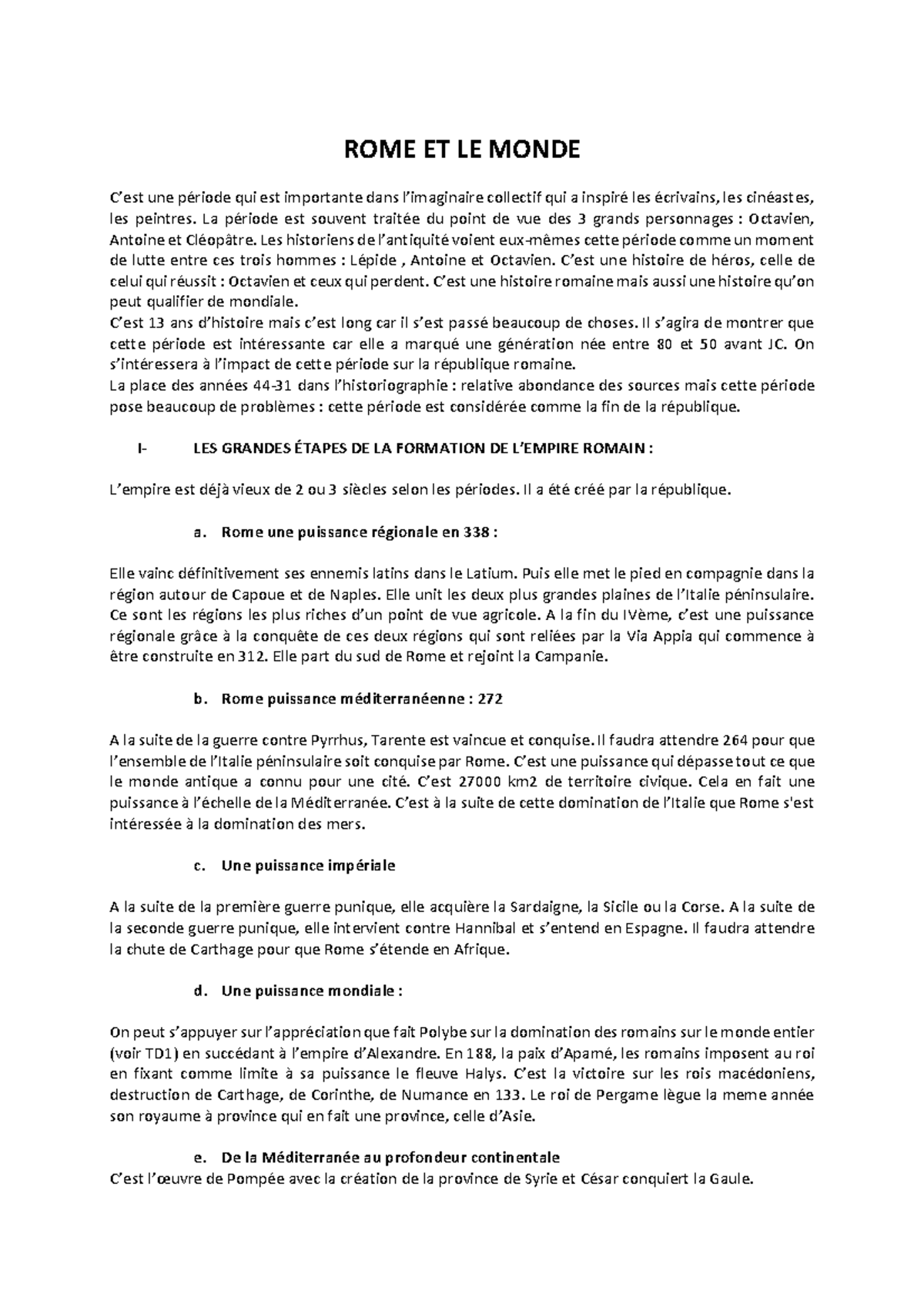 Rome et le Monde - Bachelier Histoire - ROME ET LE MONDE C’est une période qui est importante ...